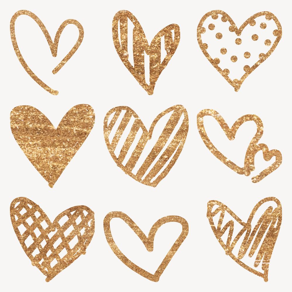 Gold glitter heart patterns set | Premium PSD - rawpixel