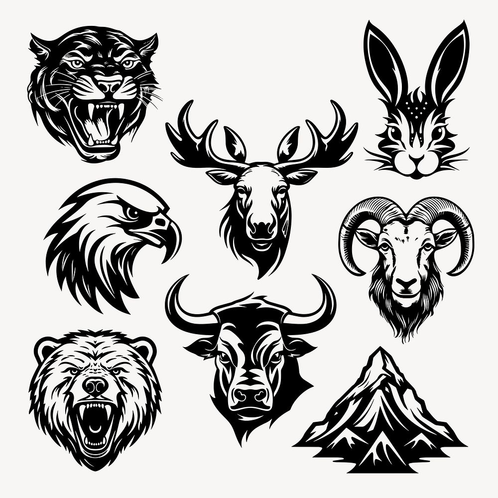 Wild animal head illustrations set | Premium PSD - rawpixel