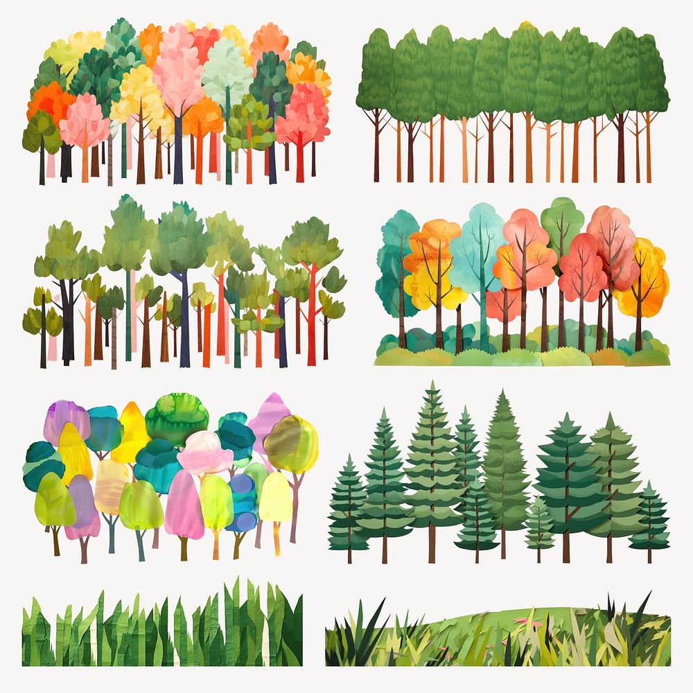 Colorful illustrated forest trees set | Premium PSD - rawpixel