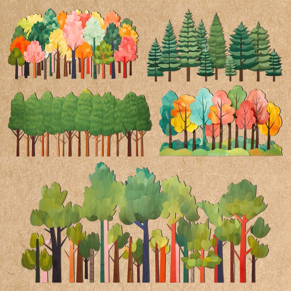 Colorful forest tree illustrations set | Premium PSD - rawpixel