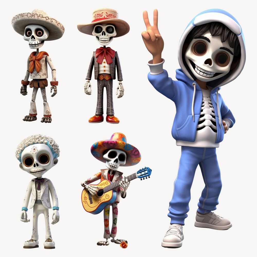 Colorful skeleton characters costumes set | Premium PSD - rawpixel