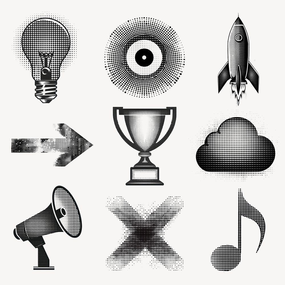 Vintage halftone icons set psd | Premium PSD - rawpixel