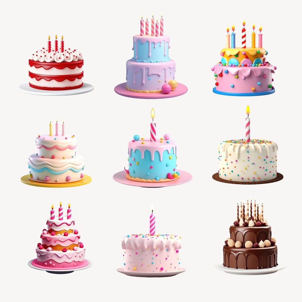 Colorful decorative birthday cakes set | Premium PSD - rawpixel