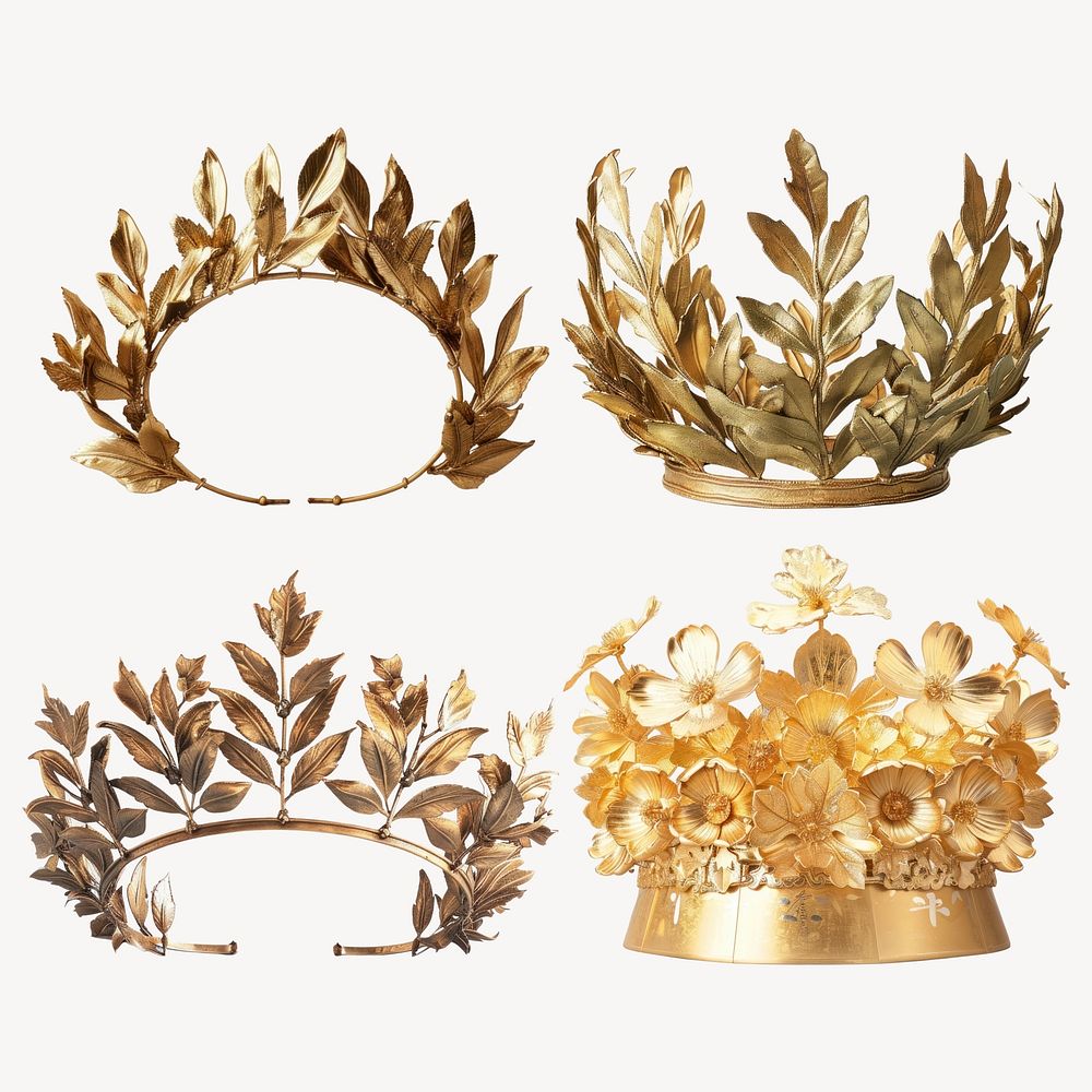 Elegant golden floral leaf crowns | Premium PSD - rawpixel