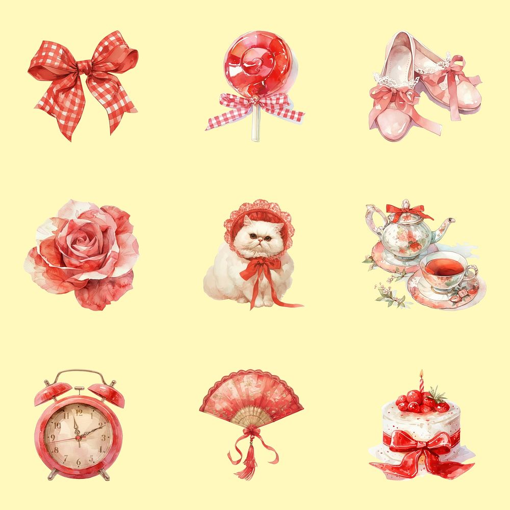 Vintage red-themed objects set psd | Premium PSD - rawpixel