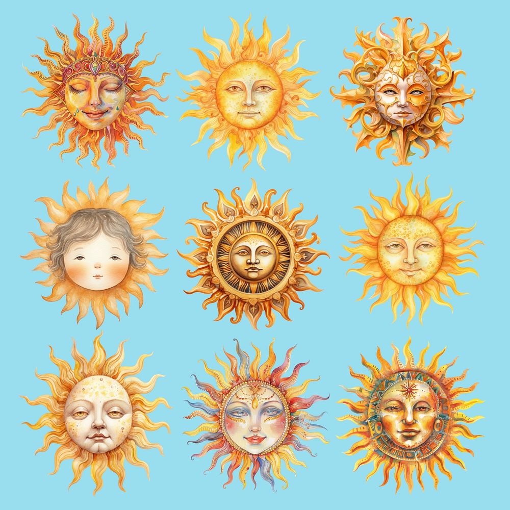Whimsical sun face illustrations set | Premium PSD - rawpixel