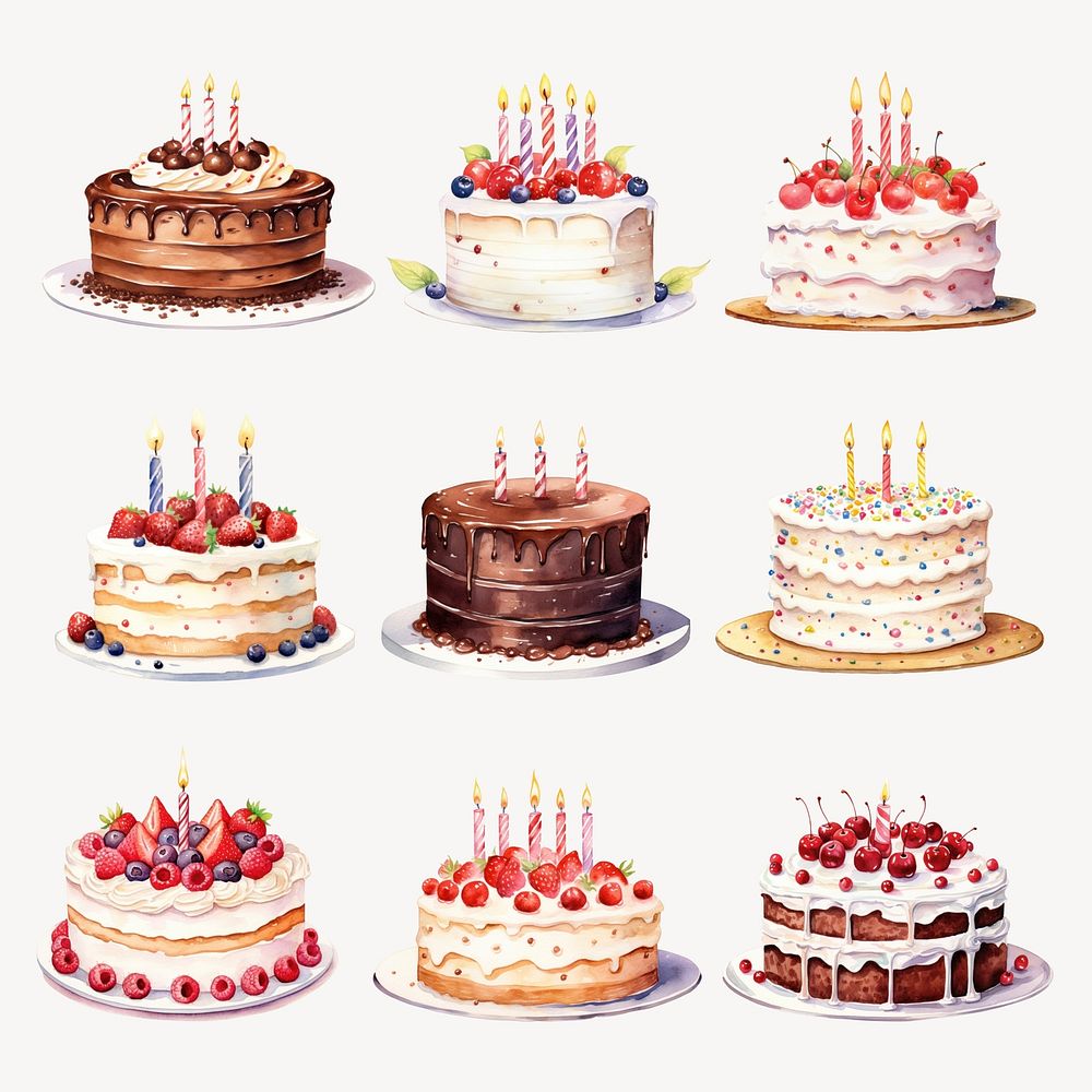 Colorful birthday cakes assortment set | Premium PSD - rawpixel