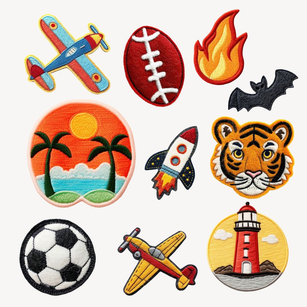 Colorful embroidered patch set psd | Premium PSD - rawpixel