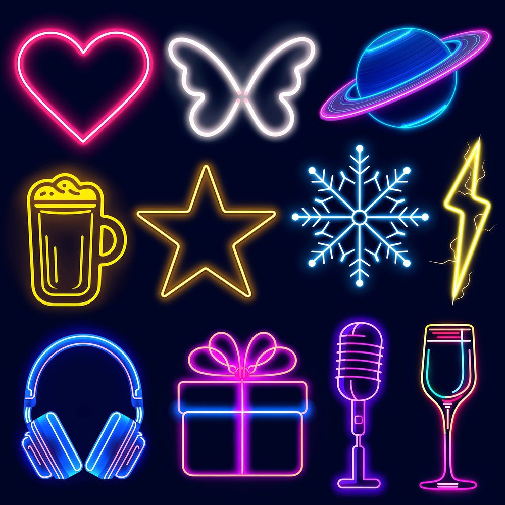 Neon icons vibrant symbols set | Premium PSD - rawpixel