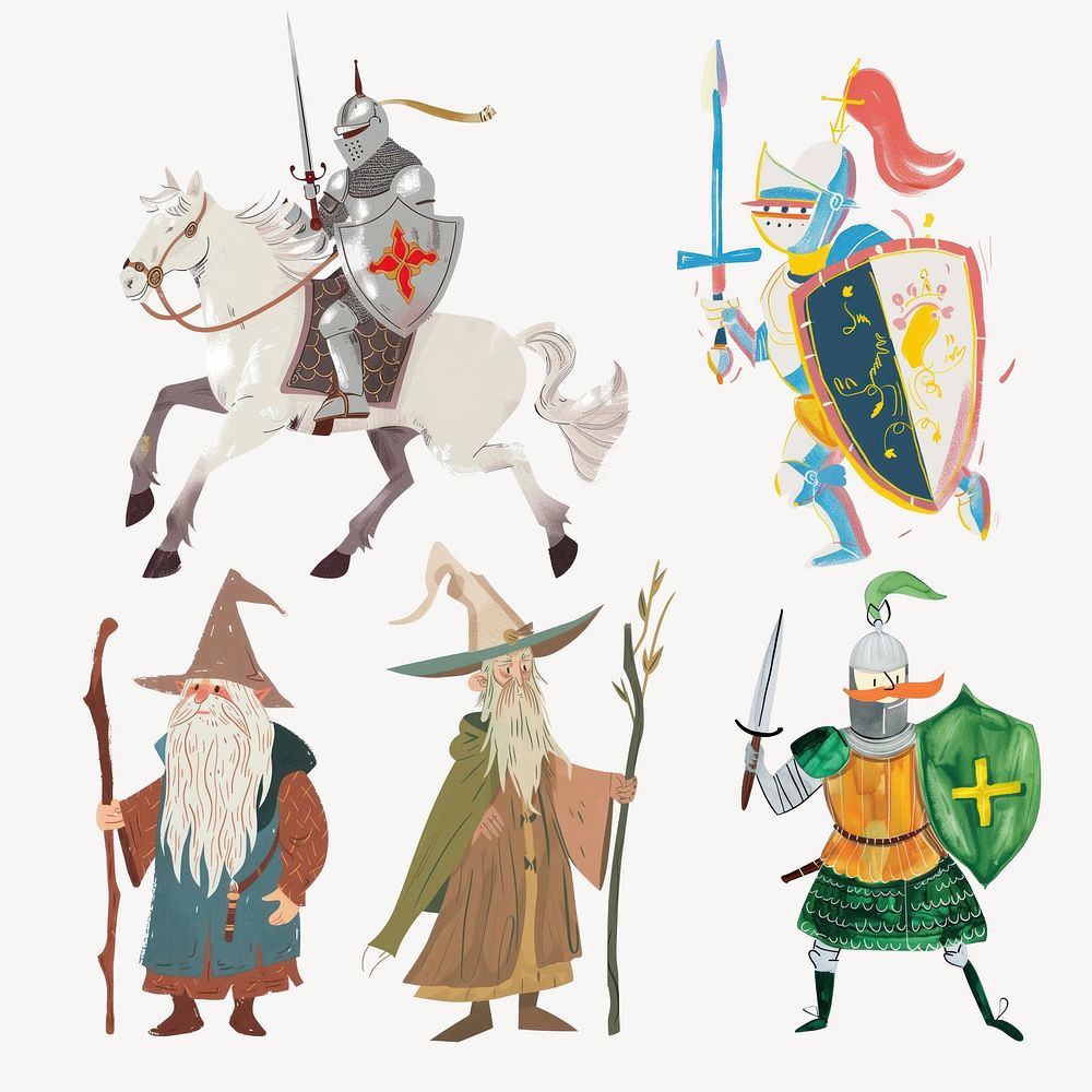 Medieval knights wizards illustration set | Premium PSD - rawpixel