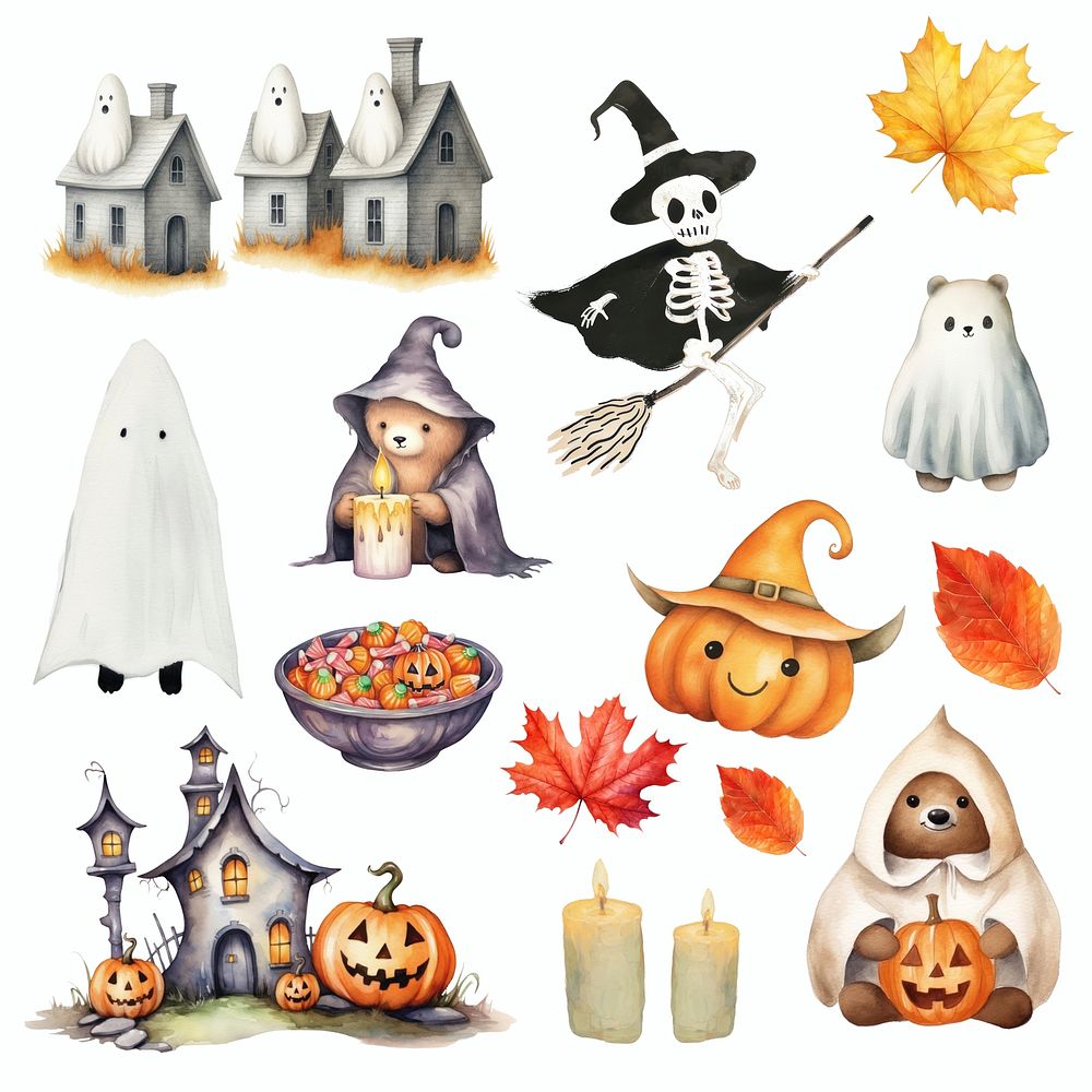 Cute Halloween-themed cartoon illustrations set | Premium PSD - rawpixel