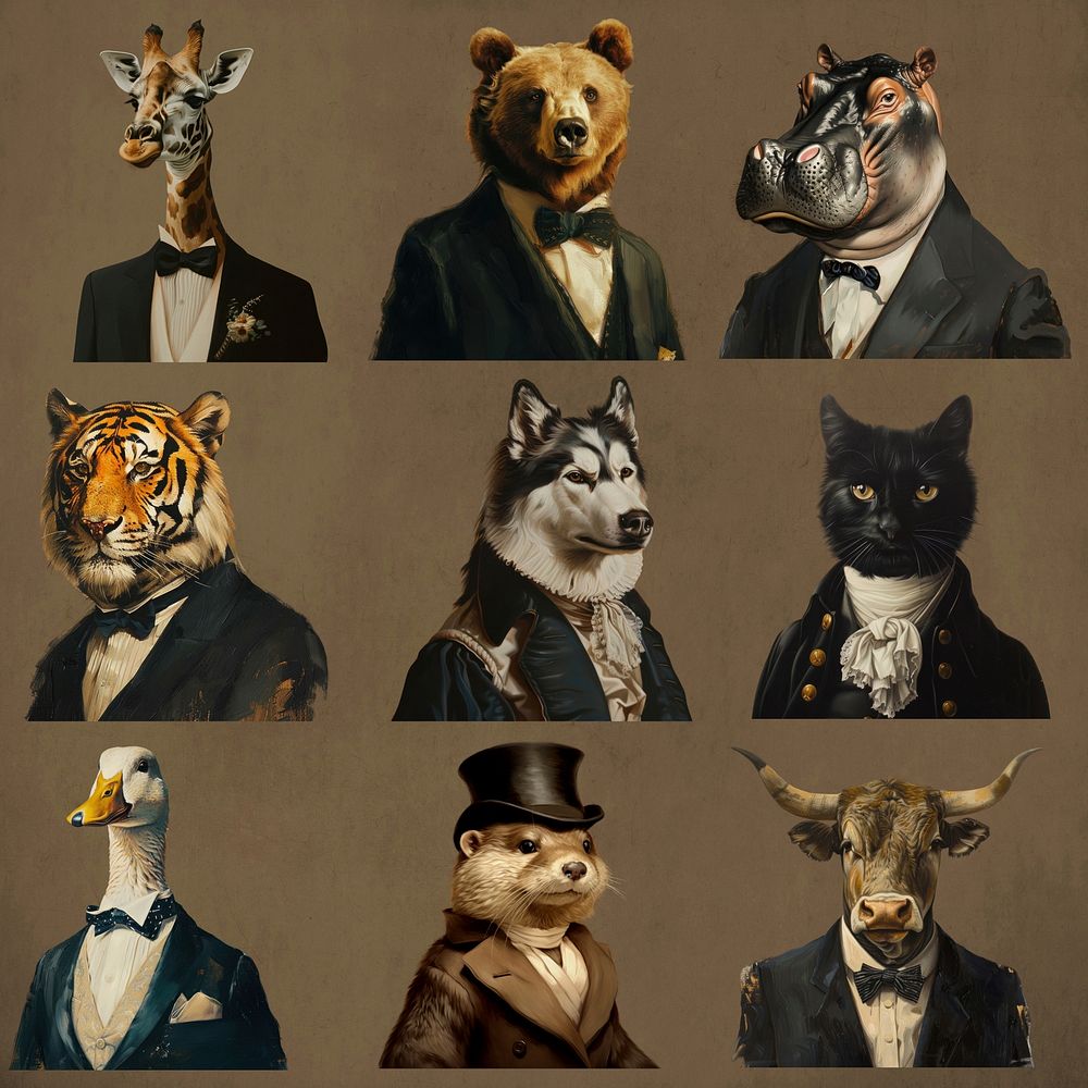 Animals formal attire portraits set | Premium PSD - rawpixel