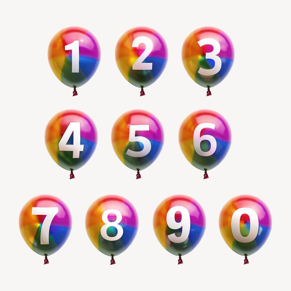 Colorful numbered balloons celebrations set | Premium PSD - rawpixel