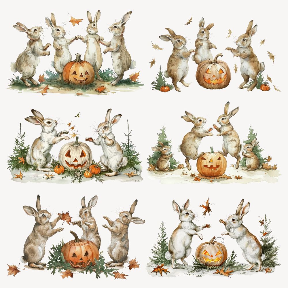 Playful Halloween rabbits pumpkins set | Premium PSD - rawpixel