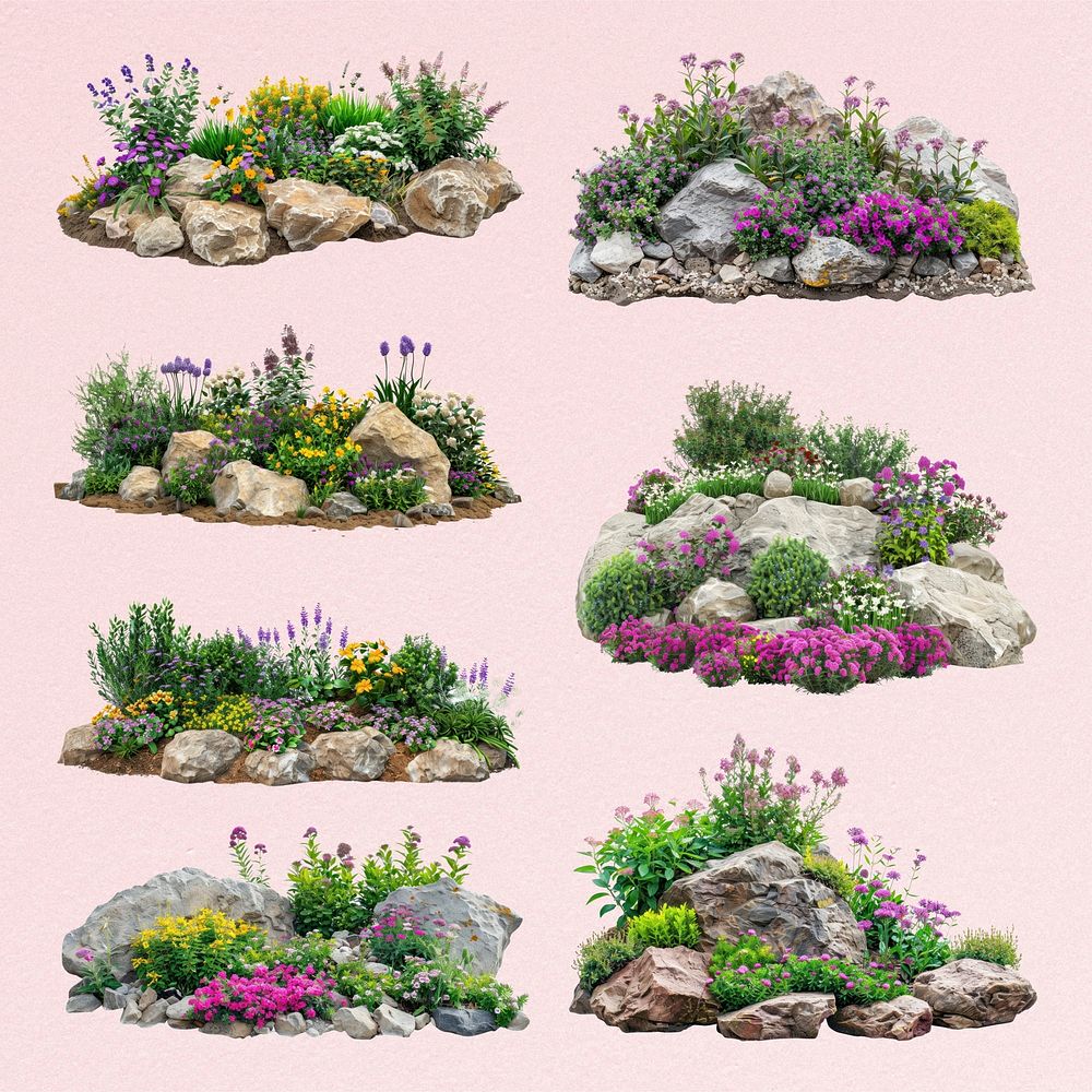 Colorful rock garden arrangements set | Premium PSD - rawpixel