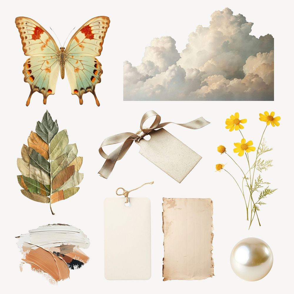 Vintage collage nature elements set | Premium PSD - rawpixel
