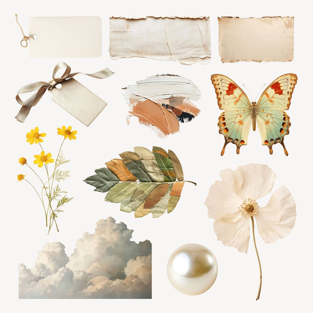 Vintage aesthetic nature elements set | Premium PSD - rawpixel