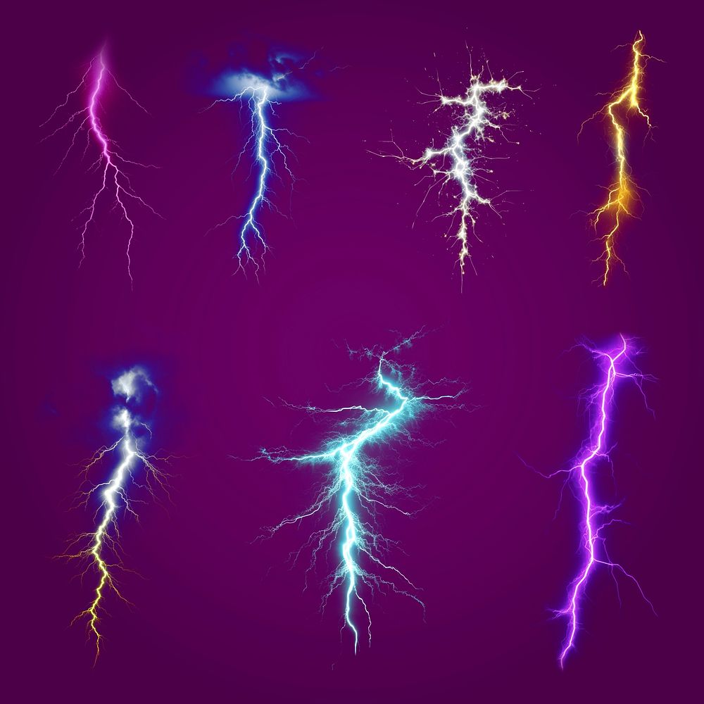 Vibrant electric lightning bolts set | Premium PSD - rawpixel