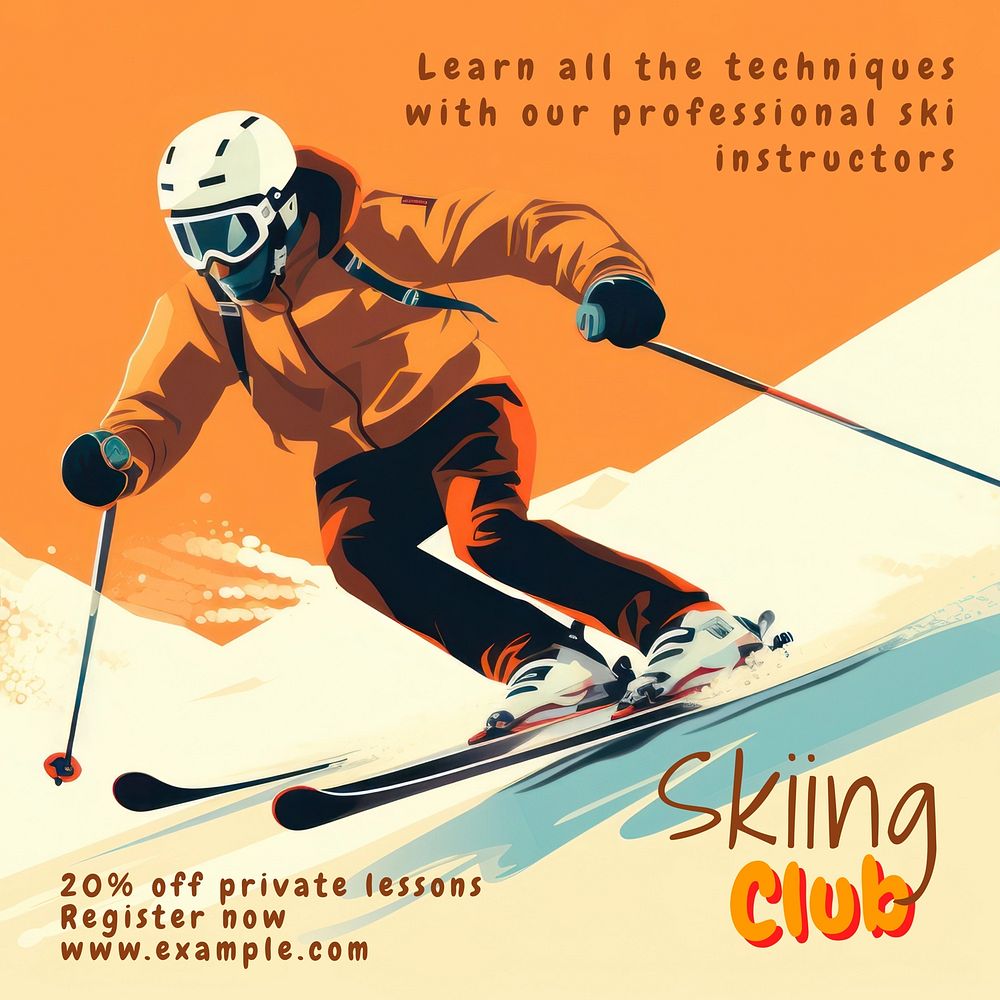 Skiing club Facebook post template | Free Photo - rawpixel