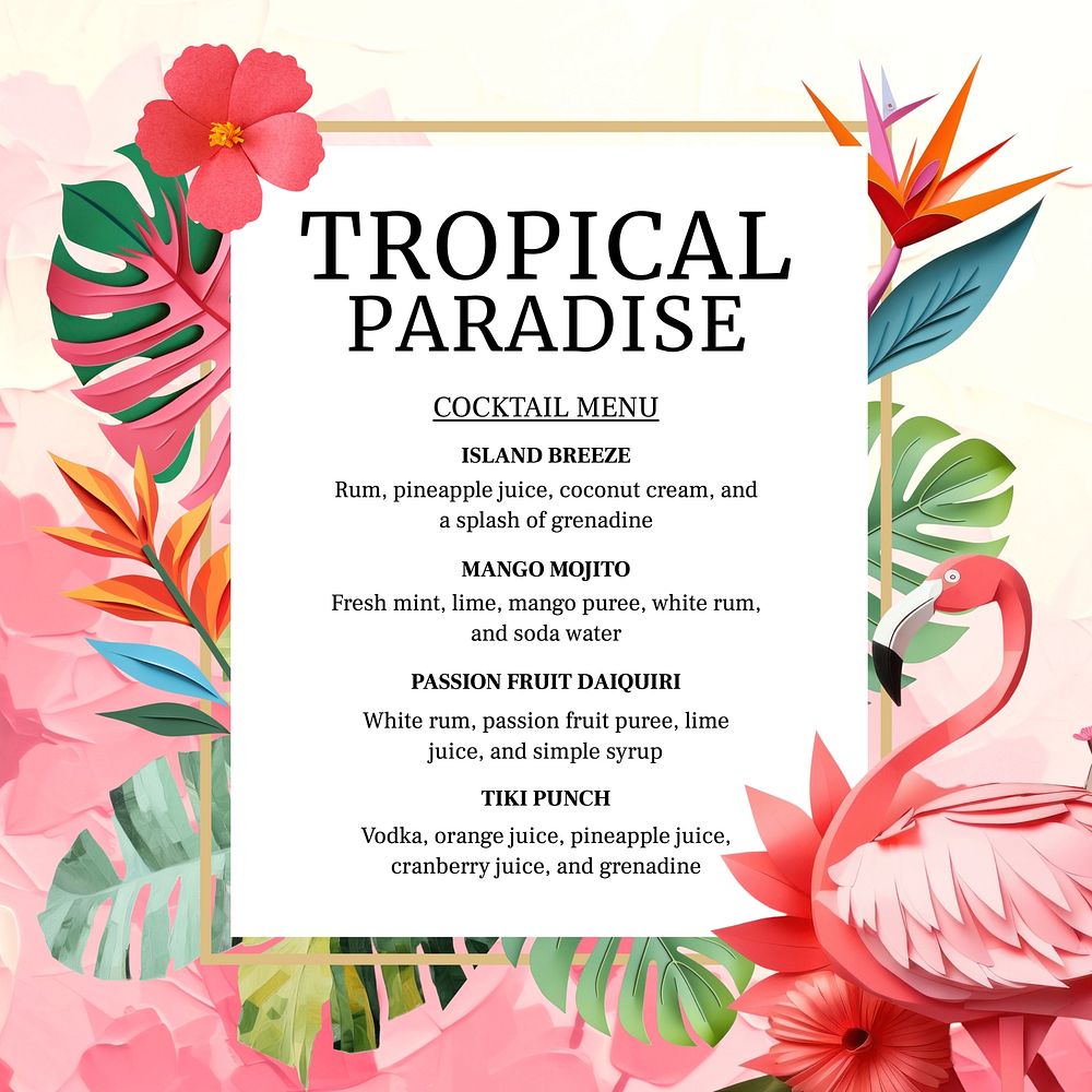 Cocktail menu Instagram post template | Free Photo - rawpixel