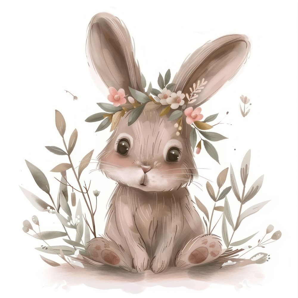 Aesthetic boho bunny art illustrated | Premium Photo Illustration ...