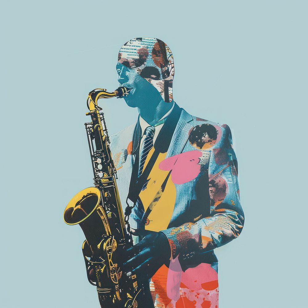 Collage head man saxophone person | Free Photo Illustration - rawpixel