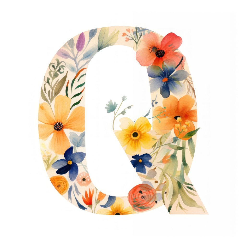 Floral alphabet q text number | Free Photo Illustration - rawpixel