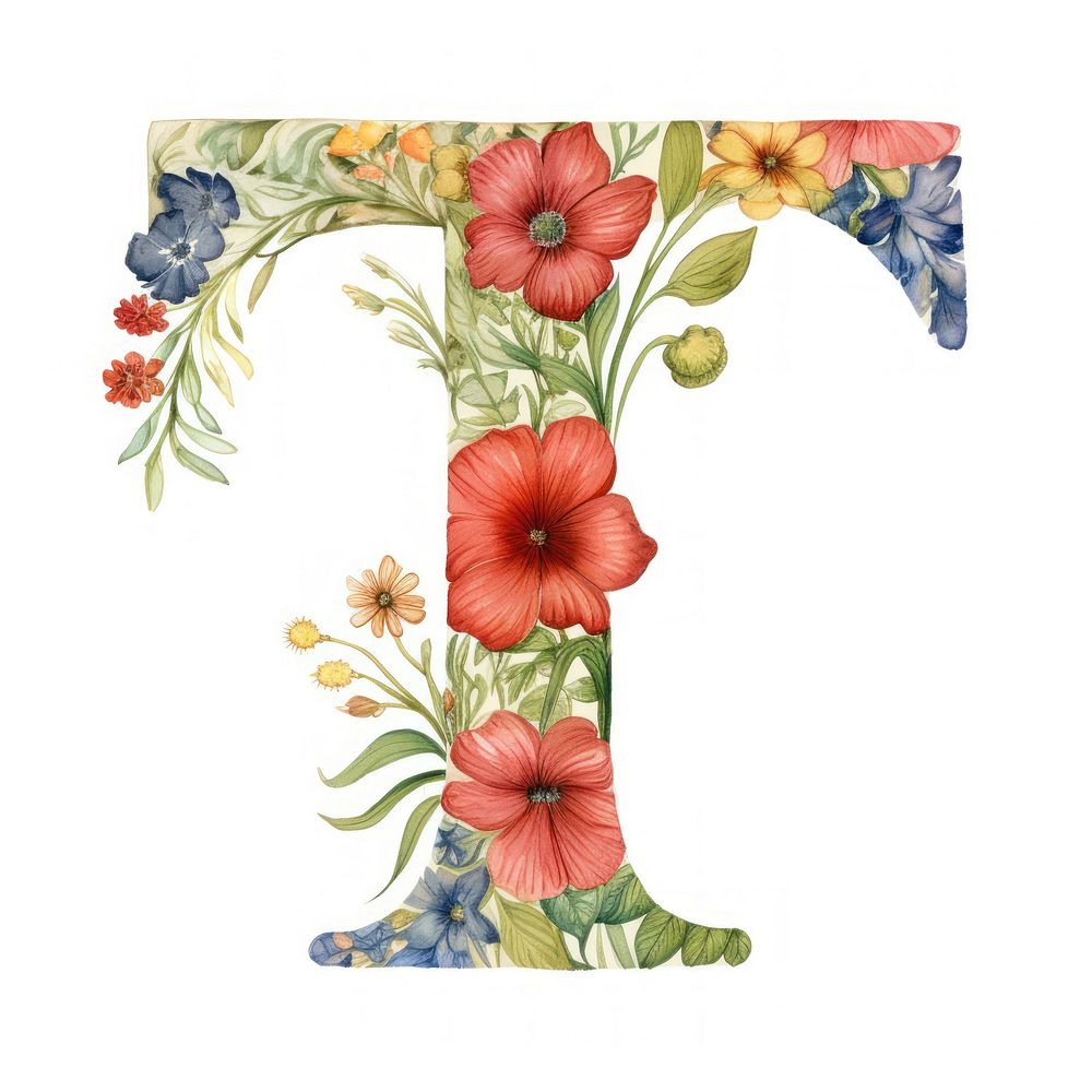 Floral alphabet t graphics clothing | Free Photo Illustration - rawpixel