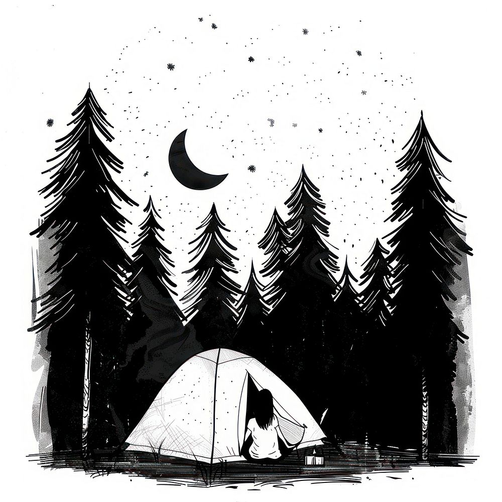 Camping art illustrated silhouette. | Free Photo Illustration - rawpixel