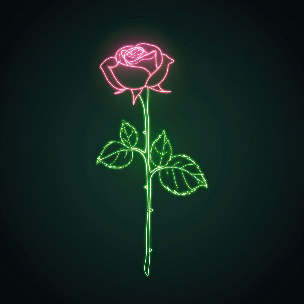 Pink rose icon green neon | Free Photo Illustration - rawpixel