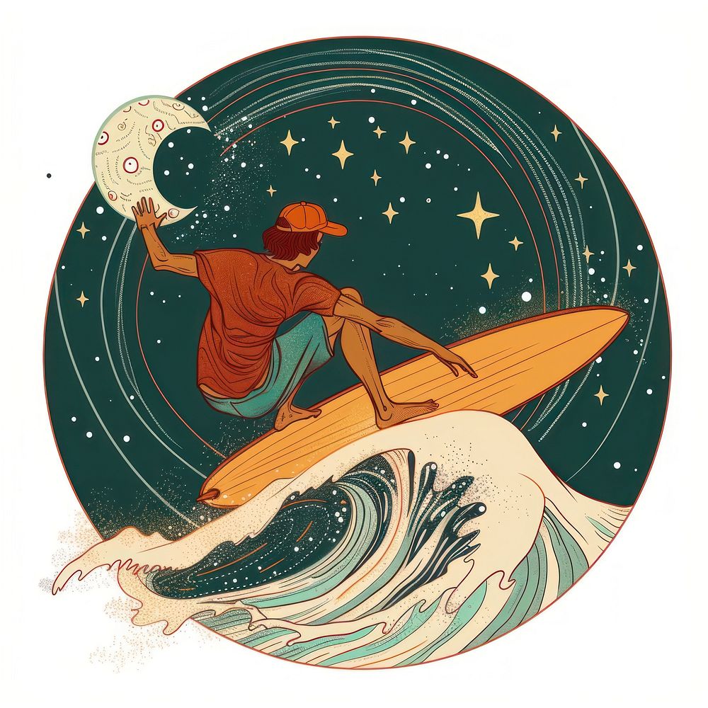 Aesthetic boho man surfing art | Free Photo Illustration - rawpixel