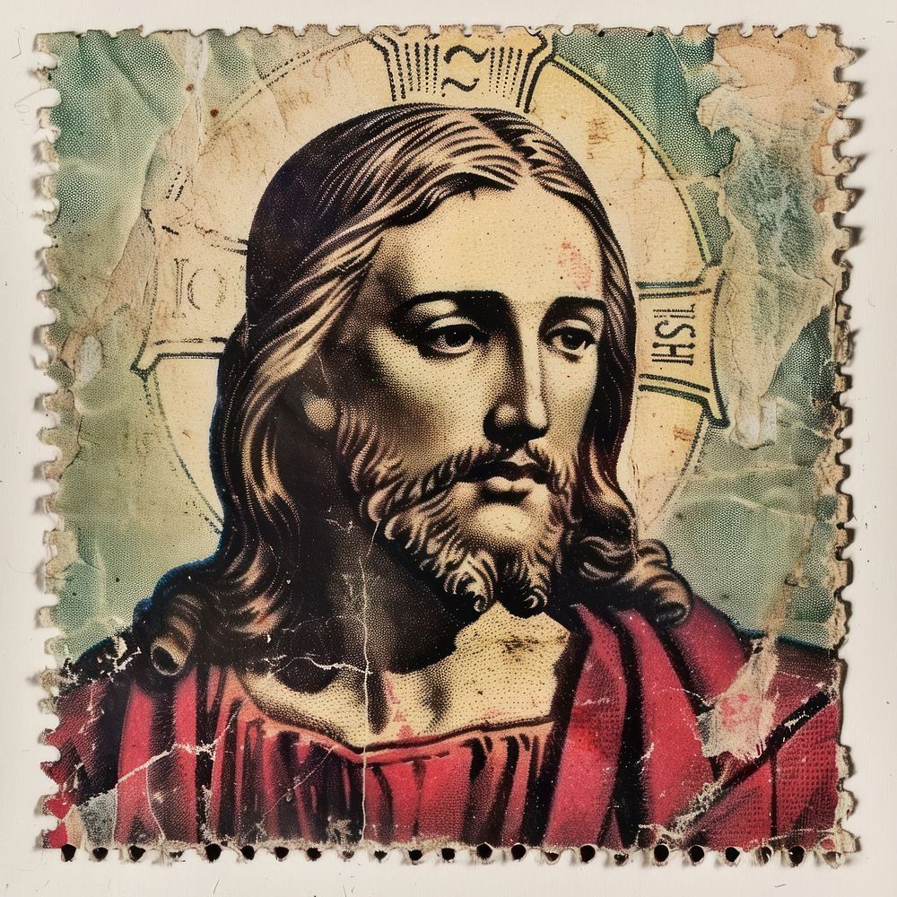 Vintage postage stamp jesus painting | Free Photo Illustration - rawpixel