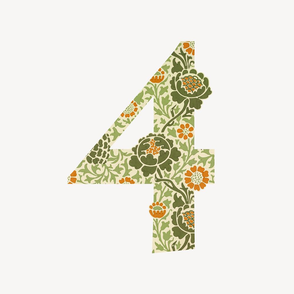 Number 4 vintage font, botanical | Premium Photo Illustration - rawpixel