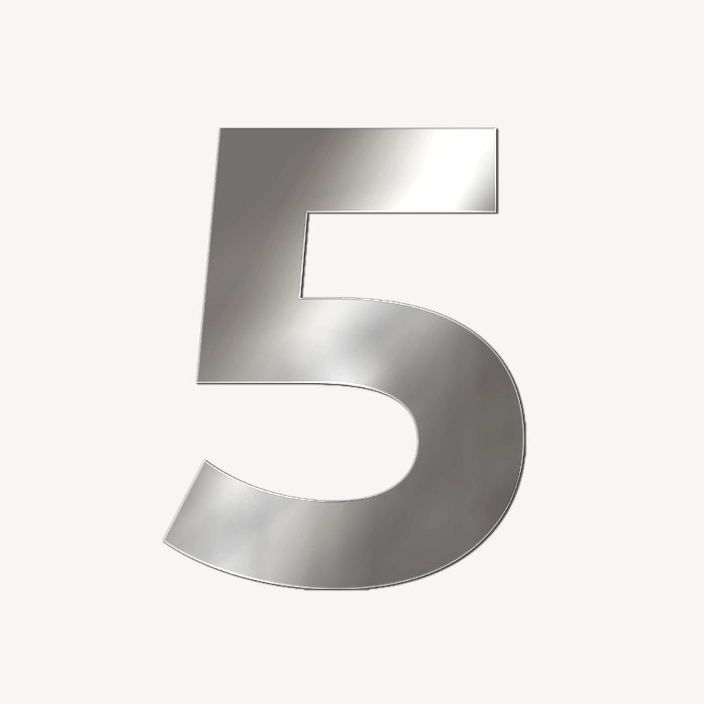 Simple number 5 silver metallic | Free Photo Illustration - rawpixel