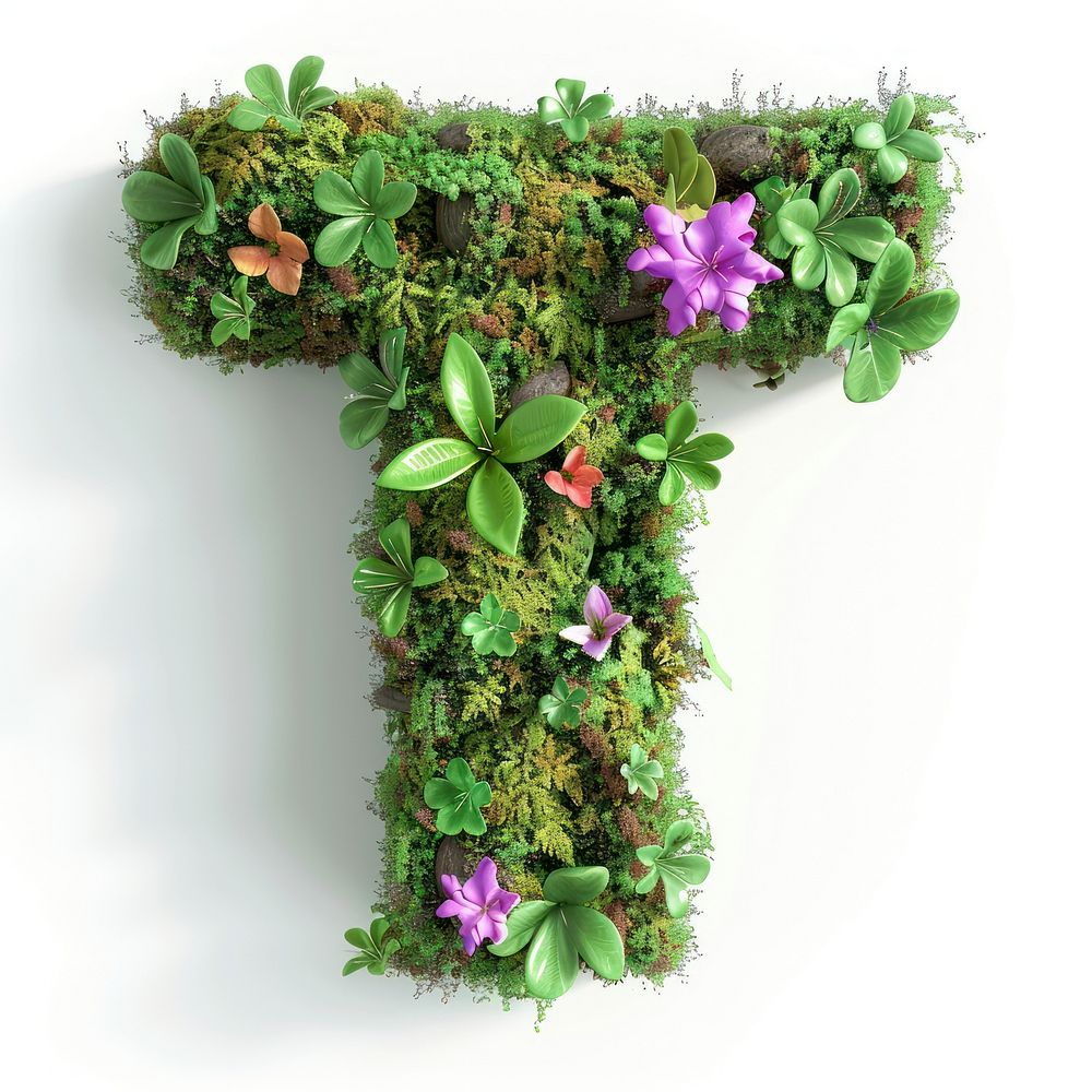 T letter flower nature green. | Free Photo Illustration - rawpixel