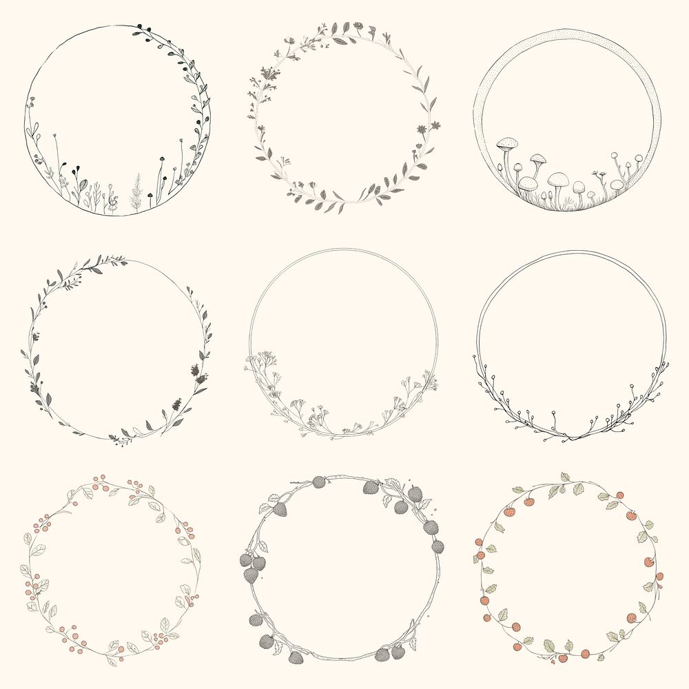 Doodle floral round frames element | Premium Photo - rawpixel