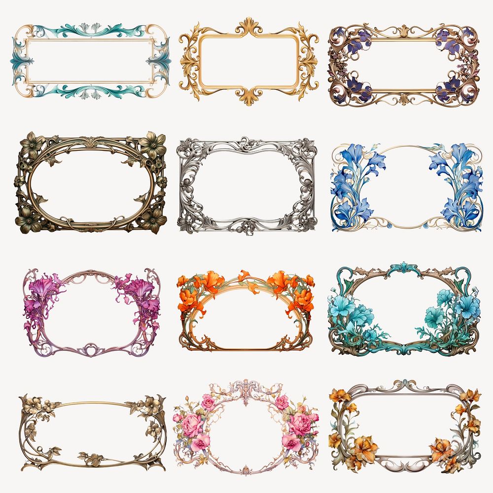 Art nouveau floral frame element | Free Photo - rawpixel