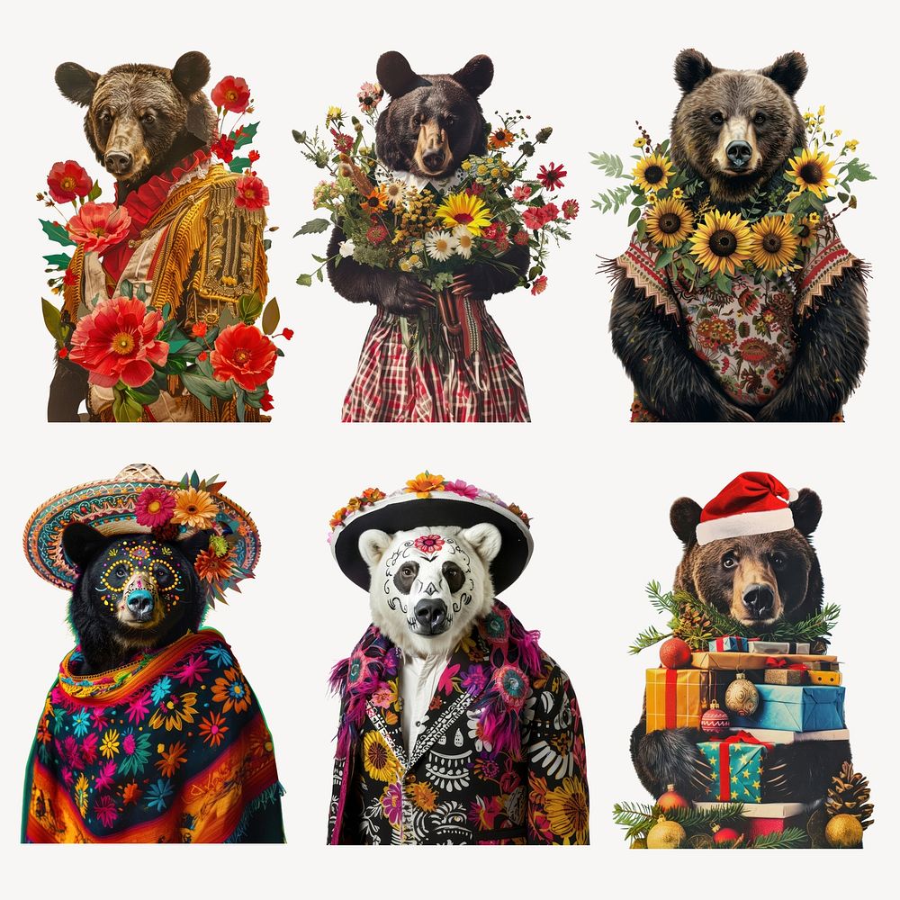 flower bear character collage isolated | Premium Photo - rawpixel