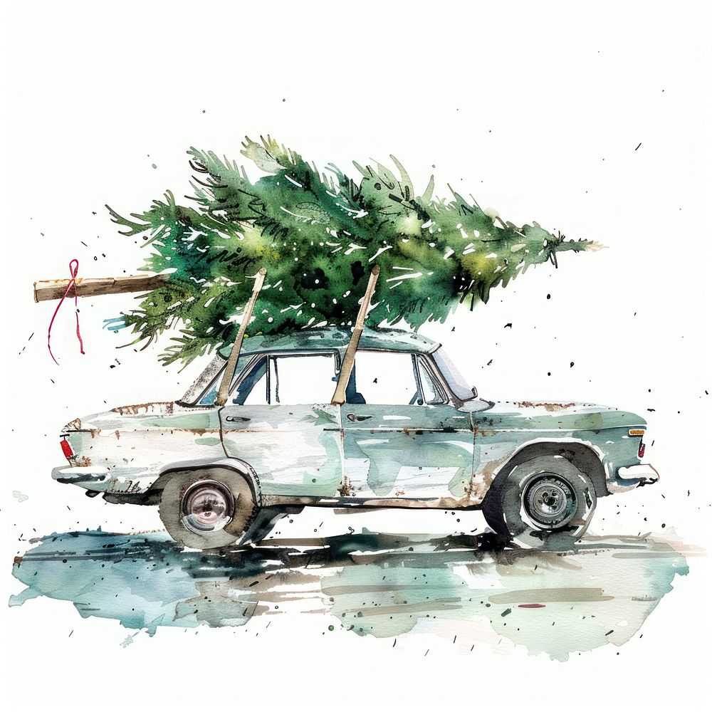 Illustration car watercolor tree art | Free Photo Illustration - rawpixel