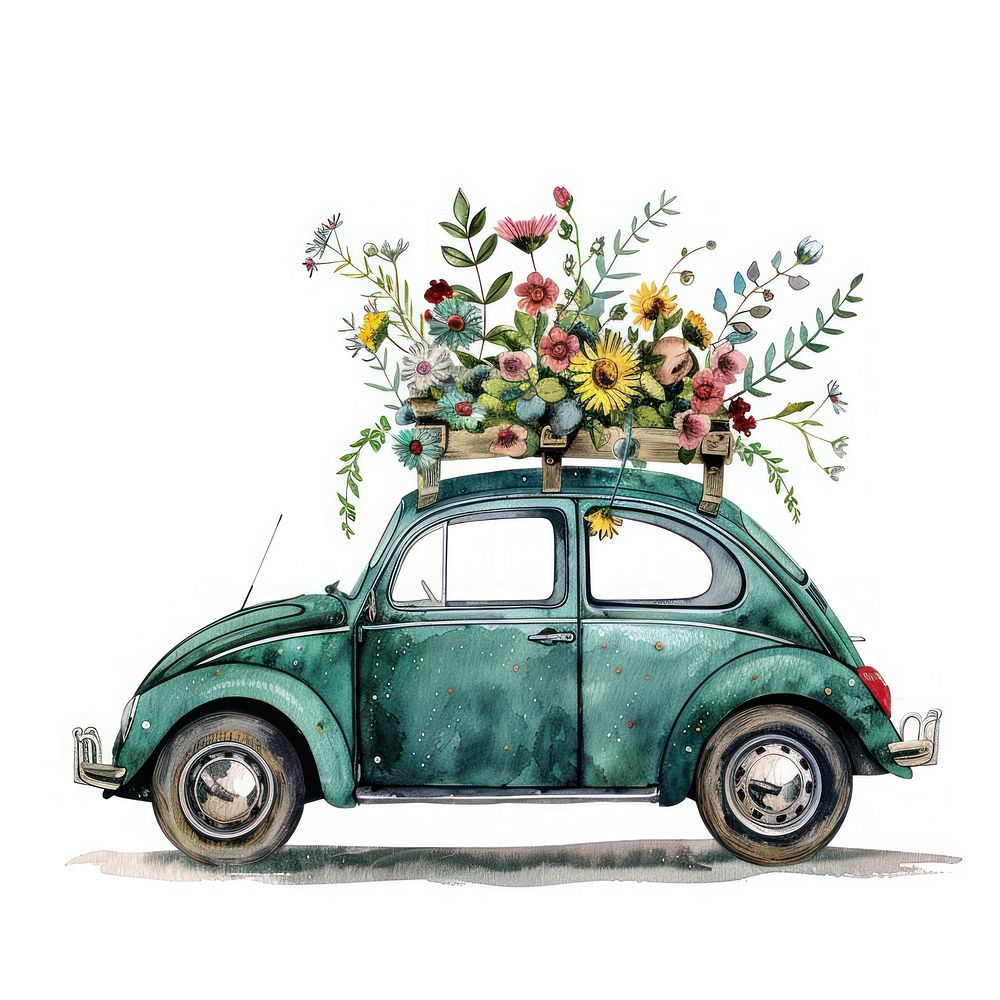 Illustration car watercolor flower art | Free Photo Illustration - rawpixel