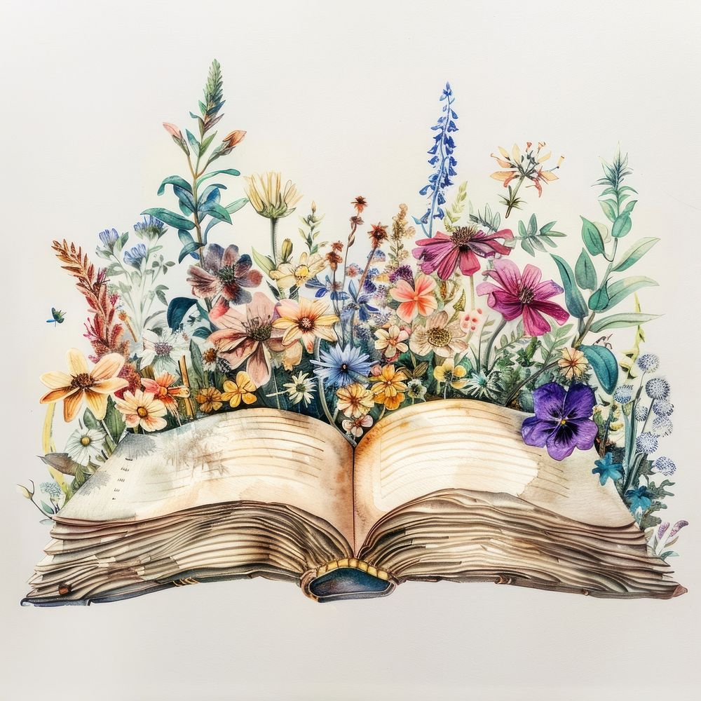 Illustration open book flowers watercolor | Free Photo Illustration ...