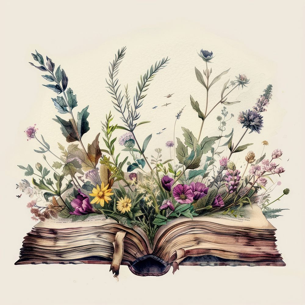 Illustration open book flowers watercolor | Free Photo Illustration ...