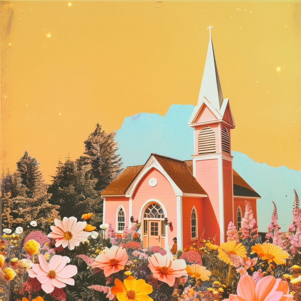 Retro collage church flower architecture | Free Photo Illustration ...