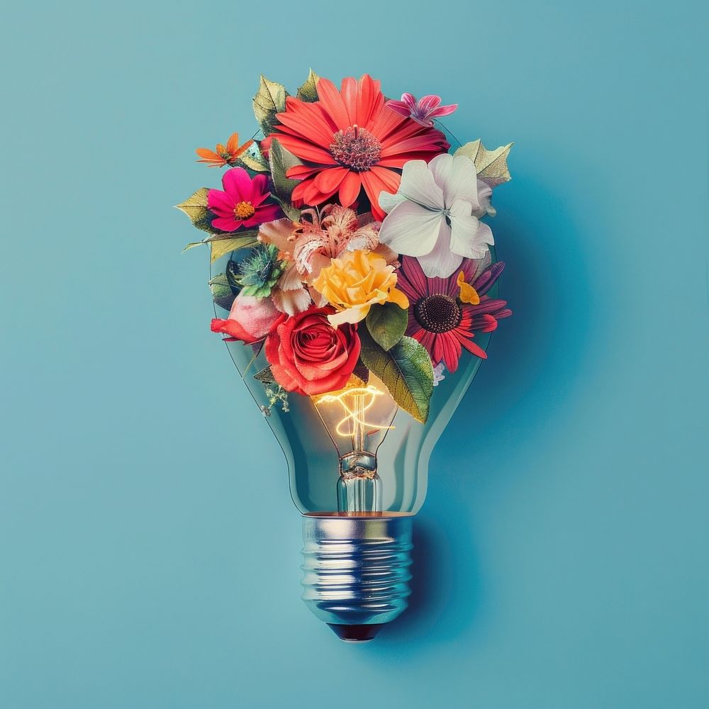 Retro collage light bulb flowers | Free Photo Illustration - rawpixel