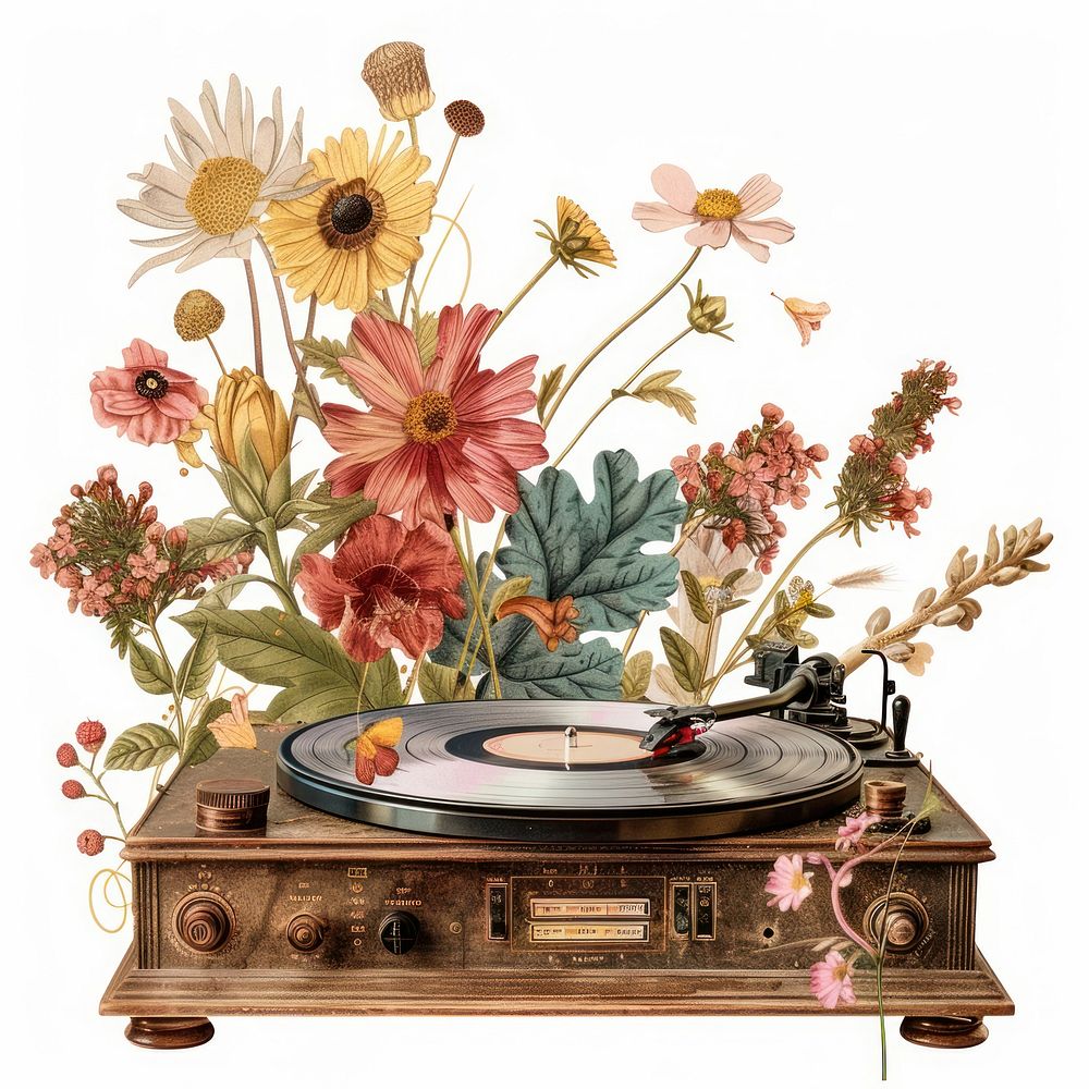 Vintage floral record player illustration | Free Photo Illustration ...