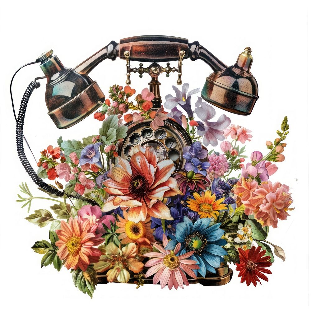 Vintage telephone with vibrant flowers | Free Photo Illustration - rawpixel