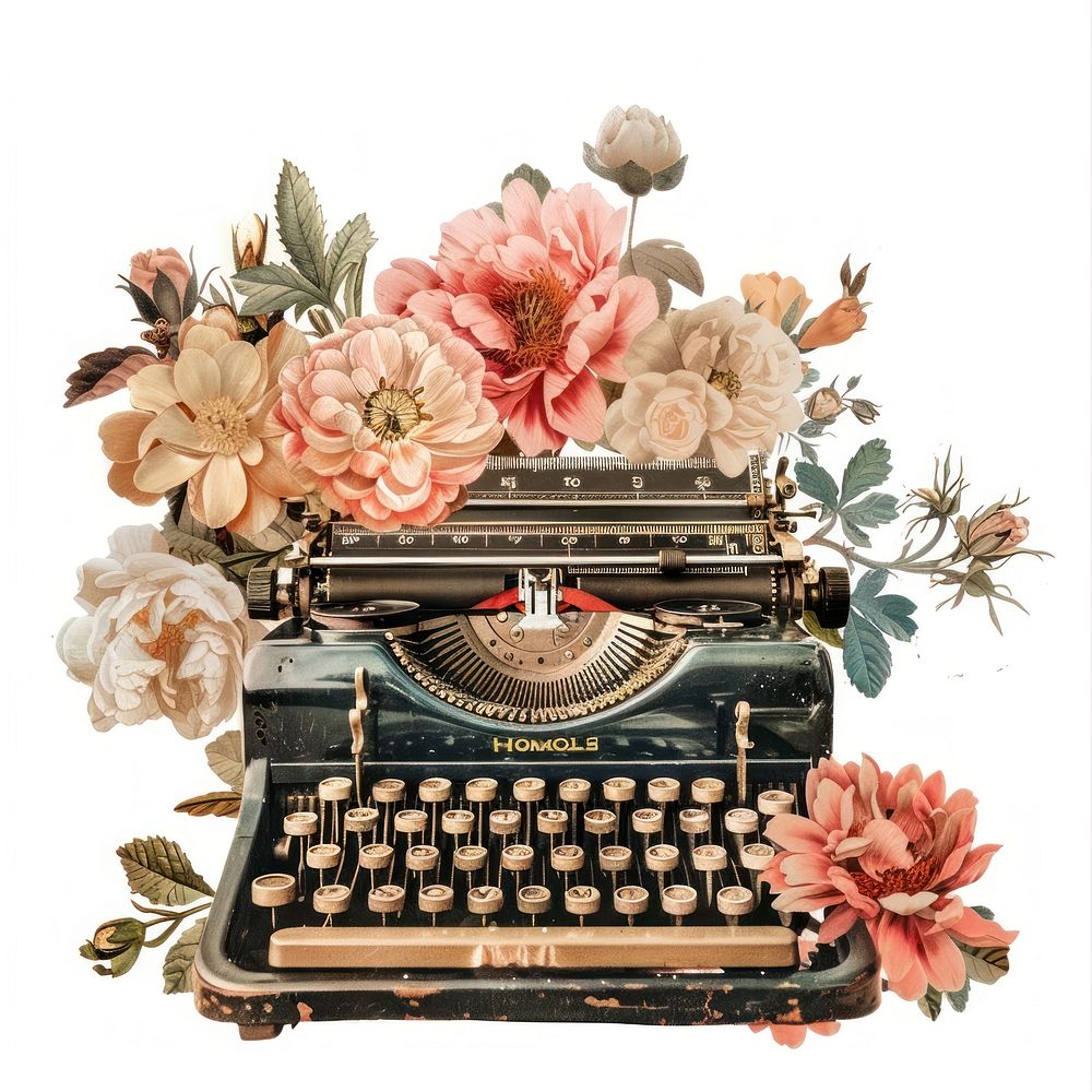 Vintage typewriter with floral arrangement | Free Photo Illustration ...