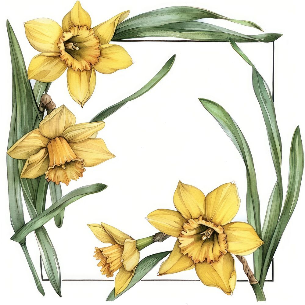 Daffodil frame blossom flower plant. | Free Photo Illustration - rawpixel