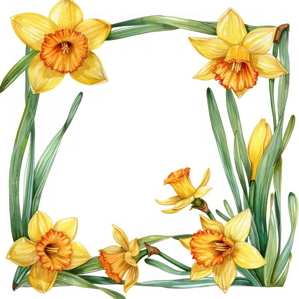 Daffodil frame blossom flower plant. | Free Photo Illustration - rawpixel