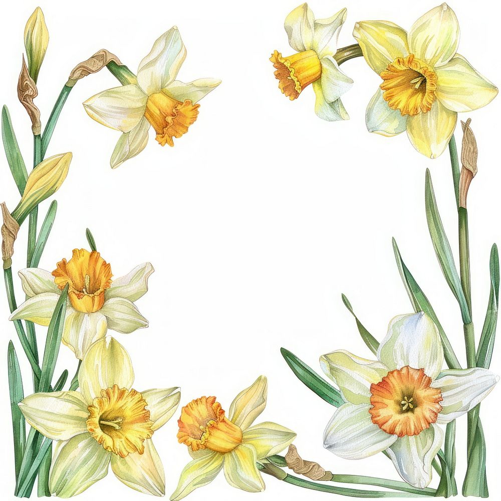Daffodil frame blossom flower plant. | Free Photo Illustration - rawpixel